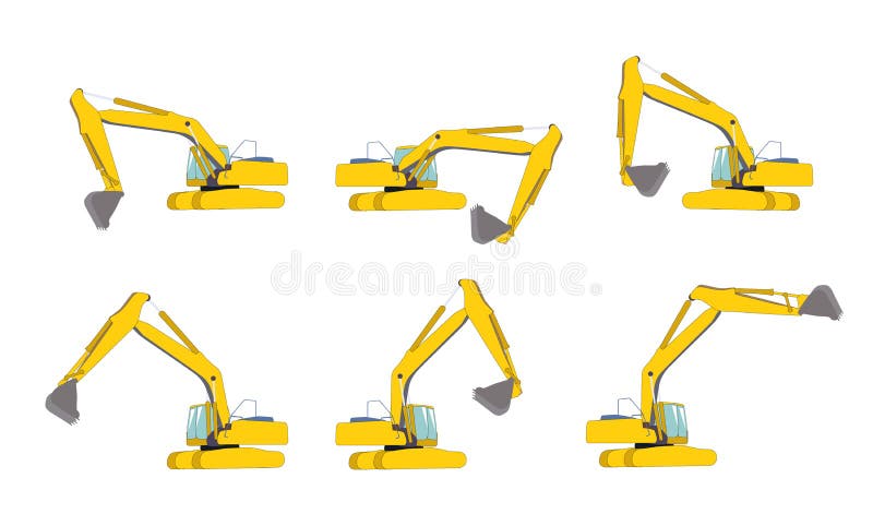 Excavator on White Background. Top, Side and Front View. Hydraulic ...