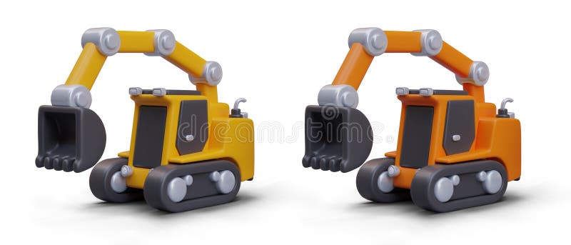 Set of Excavators of Different Colors. Heavy Construction Equipment ...