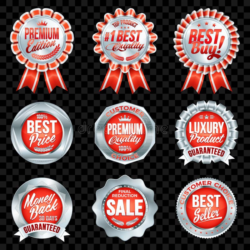 Set of Excellent Quality Red Badges with Silver Border. Stock Vector ...