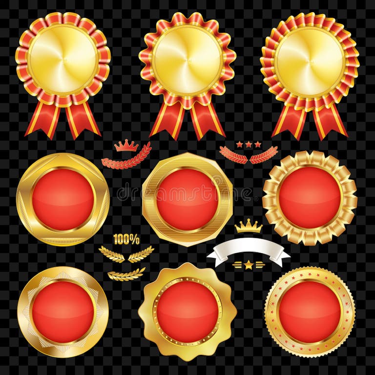 Set of Excellent Quality Red Empty Badges with Gold Border. Stock ...