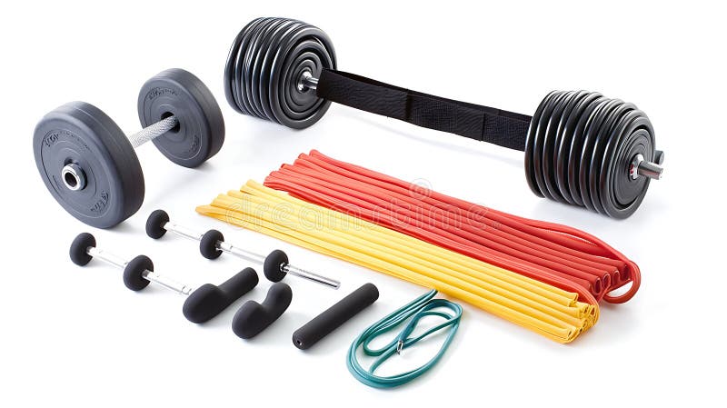 A Set of Exercise Equipment Including a Pair of Dumbbells, a Barbell ...