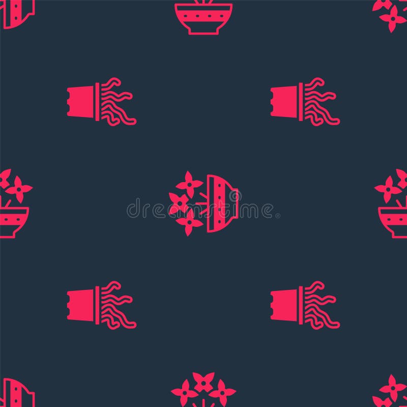 Set Exotic Tropical Plant in Pot and Flower Vase on Seamless Pattern ...