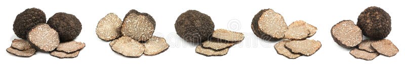 Set with Expensive Delicious Black Truffles on White Background. Banner ...