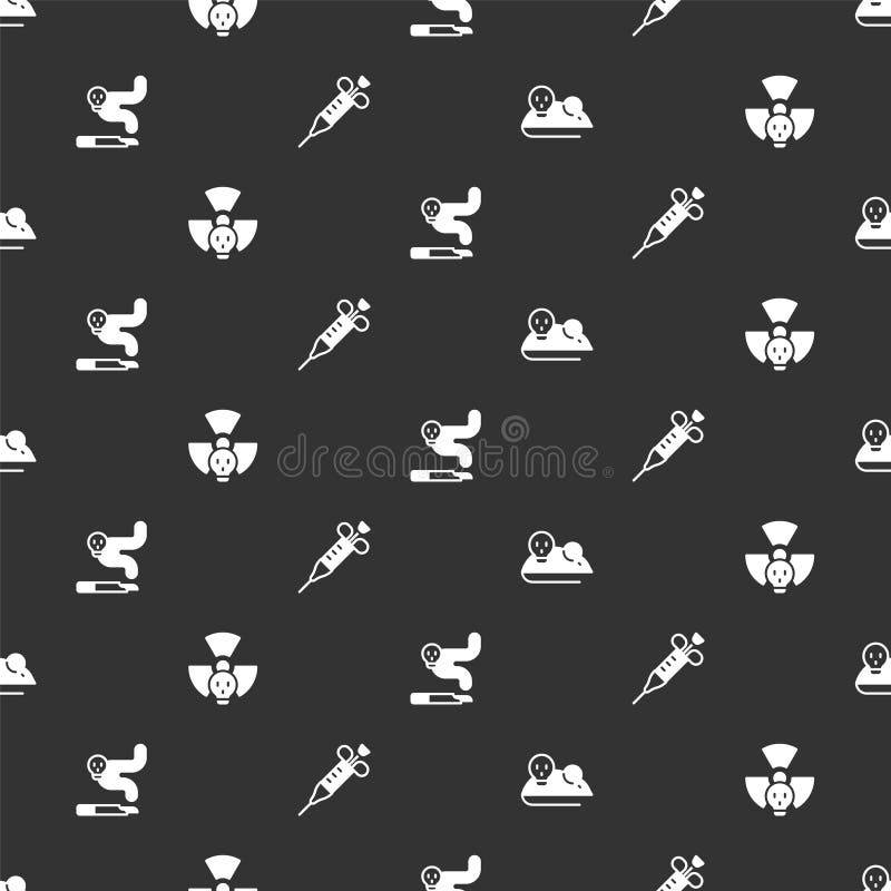 Set Experimental Mouse, Radioactive, Cigarette and Syringe on Seamless ...