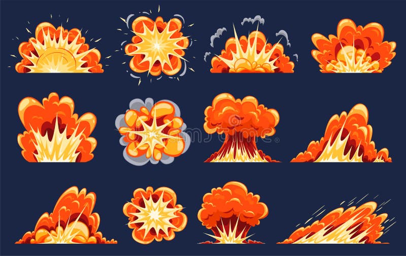 Set of Explosions of Different Types and Kinds in Cartoon Style. Vector ...