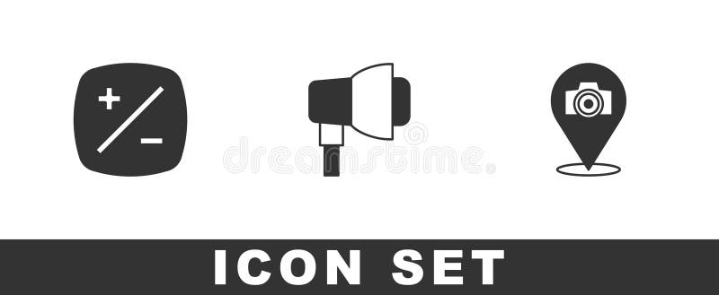 Set Exposure Compensation, Softbox Light and Photo Camera Icon. Vector ...