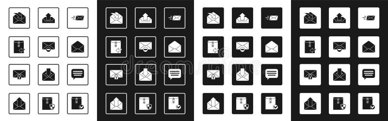 Set Express Envelope, Delete, Envelope, Upload Inbox, Speech Bubble Chat and Mail Message Lock ...