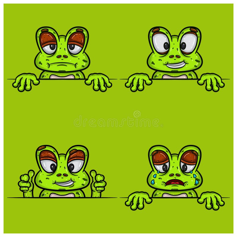 Set of Expression Frog Face Cartoon. Bored, Crying, Smug and Happy Face ...