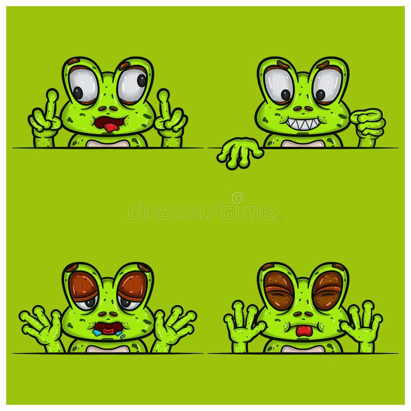 Set of Expression Frog Face Cartoon. Crazy, Evil, Hungry and Taunt Face ...