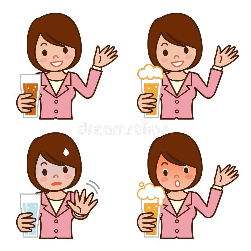 Set of Expression Young Woman is Drinking Beer Stock Vector ...