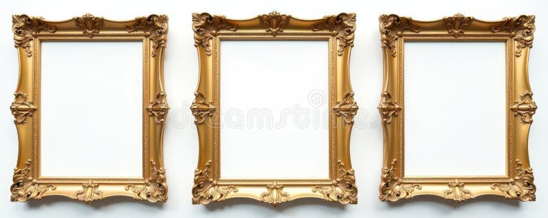 A Set of Exquisite Golden Vintage Frames on White, Stylish, Royal Stock ...