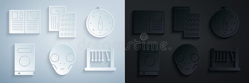 Set Extraterrestrial Alien Face, Compass, Book, Pendulum, Pills in ...