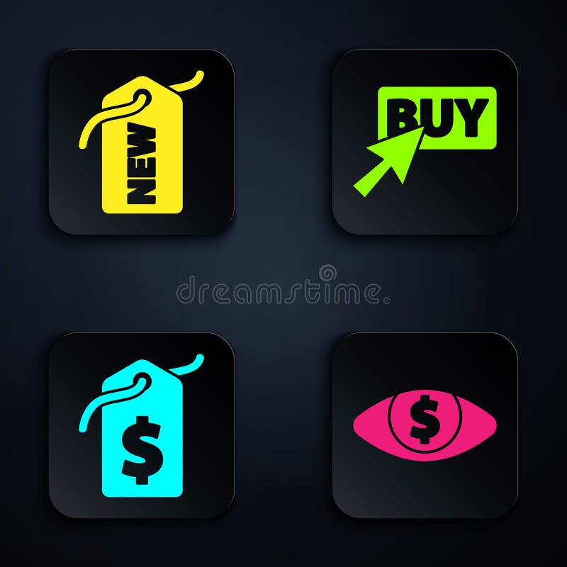 Set Eye with Dollar, Price Tag with New, Price Tag with Dollar and Buy ...