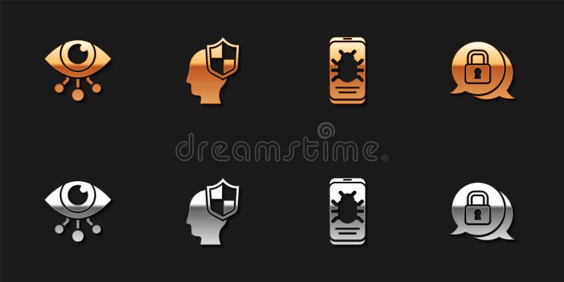 Set Eye Scan, Head with Shield, System Bug on Mobile and Cyber Security ... Set Eye Scan, Head with Shield, System Bug on Mobile and Cyber Security ...