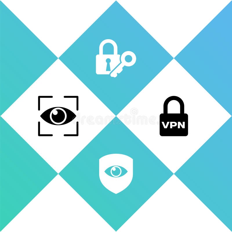 Set Eye Scan, Shield and Eye, Lock Key and VPN Icon. Vector Stock ...