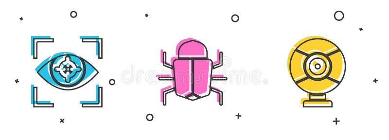 Set Eye Scan, System Bug and Security Camera Icon. Vector Stock ... Set Eye Scan, System Bug and Security Camera Icon. Vector Stock ...