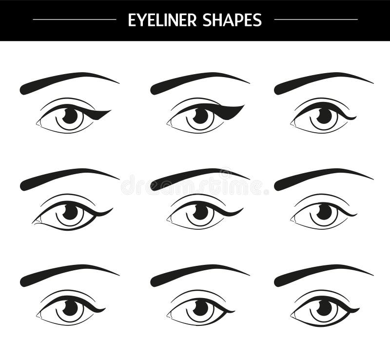 Set of Eyeliner Styles. Eye Makeup with Eyeliner and Eyelashes ...