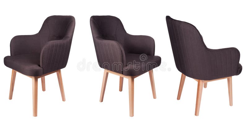 Set of Fabric Chairs Isolated on White. Chairs from Three Sides View ...