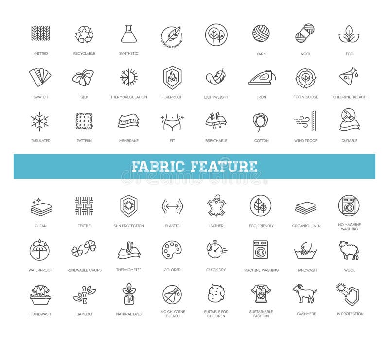 Set of Fabric Features Icons. Line Art Style Icons Bundle. Vector ...