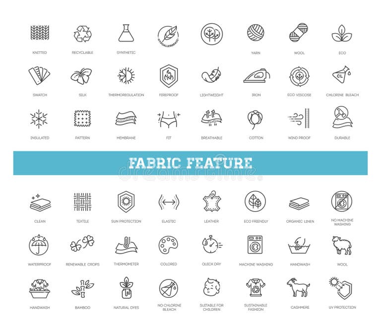 Set of Fabric Features Icons. Line Art Style Icons Bundle. Vector ...