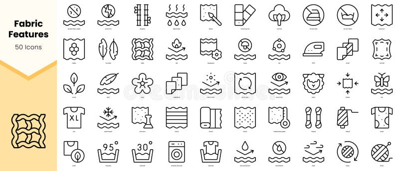 Set of Fabric Features Icons. Simple Line Art Style Icons Pack Stock ...