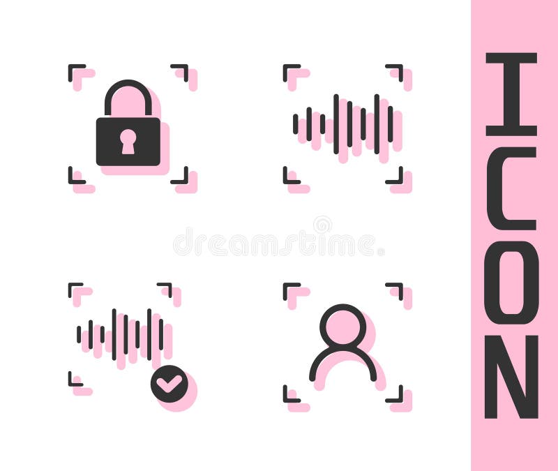 Set Face Recognition, Fingerprint with Lock, Voice and Icon. Vector ...