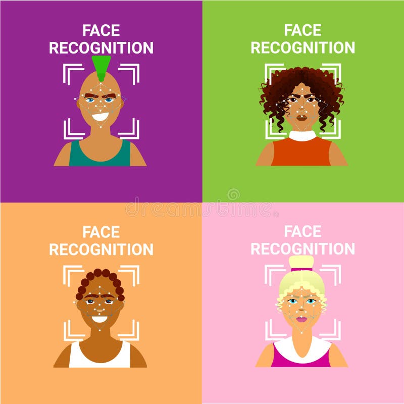 Set of Face Recognition Icons, Biometric Scanning of Male and Female ... Set of Face Recognition Icons, Biometric Scanning of Male and Female ...