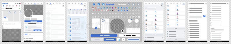 Set Facebook Screen Social Media and Social Network Interface Template ...