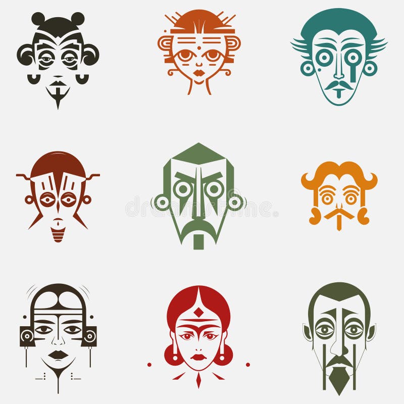 A Set of Faces, Avatars with Different Colors and Styles. the Faces are ...