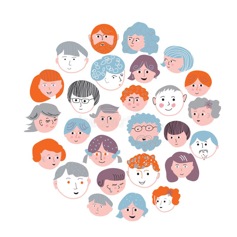 Set of Faces Cartoons Card - Round Design Stock Vector - Illustration ...