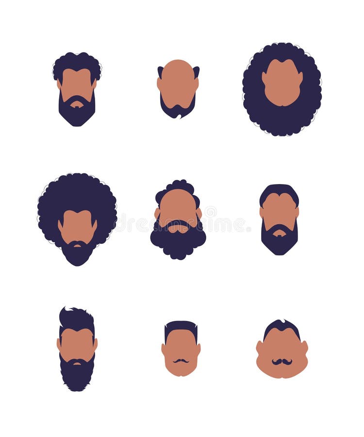 Set of Faces of Men of Different Types and Nationalities. Isolated ...