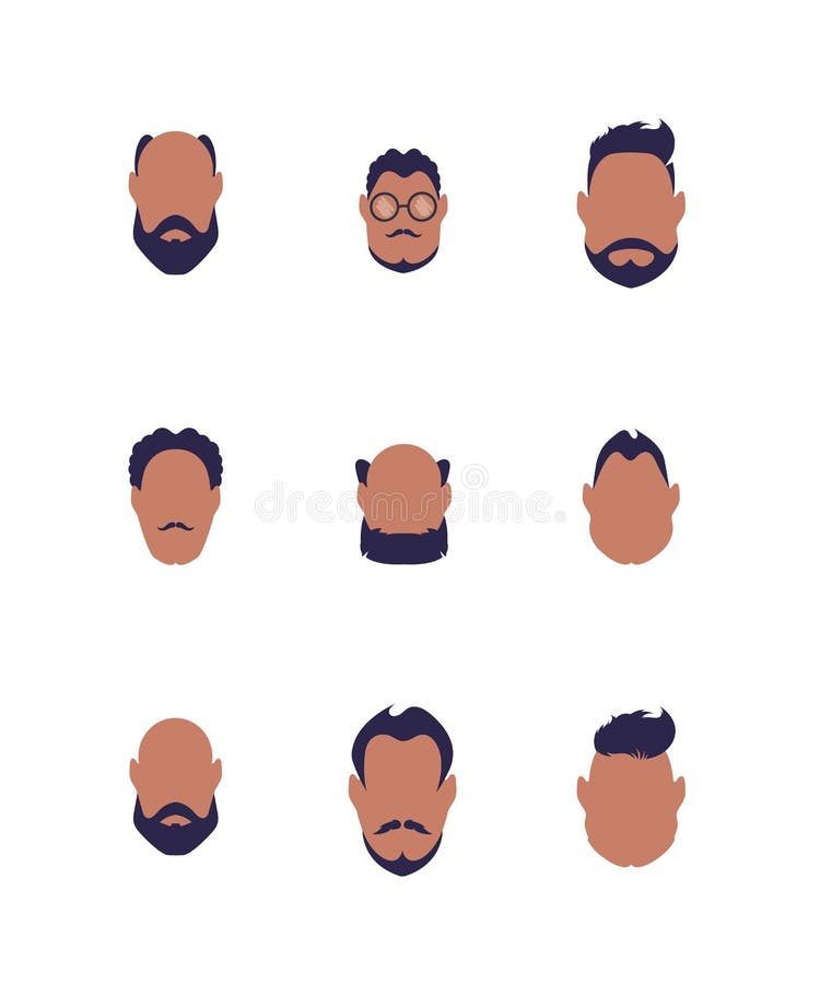 Set of Faces of Men of Different Types and Nationalities. Isolated ...