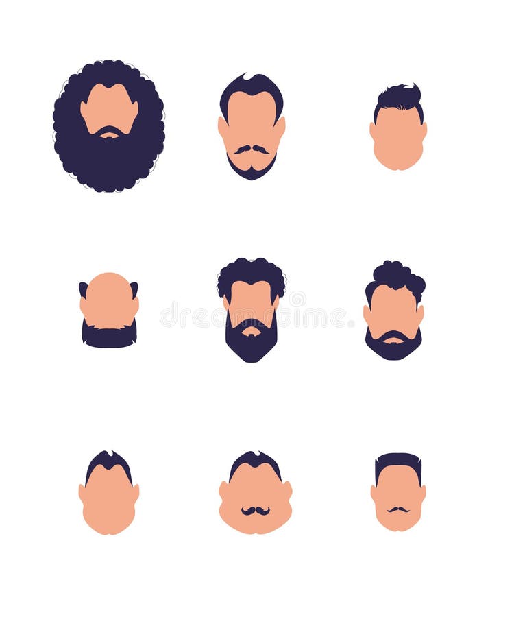 Set of Faces of Men of Different Types and Nationalities. Isolated on ...