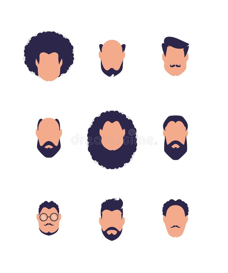 Set of Faces of Men of Different Types and Nationalities. Isolated on ...