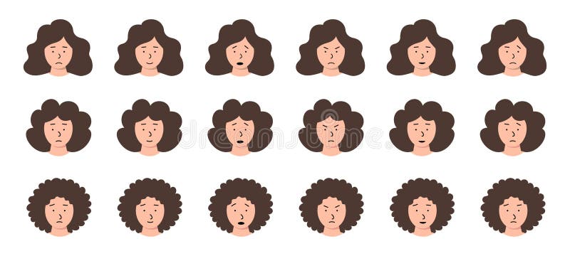 Set of Faces of People with Sad Emotion. Different Types of Human Heads ...