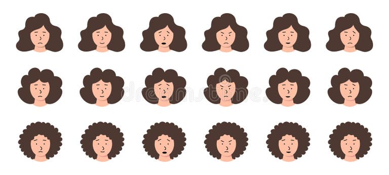 Set of Faces of People with Sad Emotion. Different Types of Human Heads ...