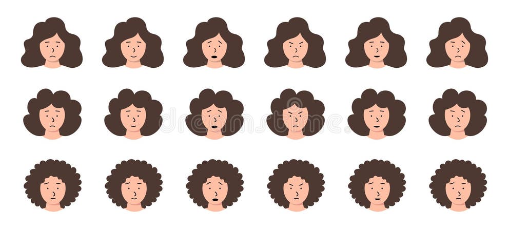 Set of Faces of People with Sad Emotion. Different Types of Human Heads ...