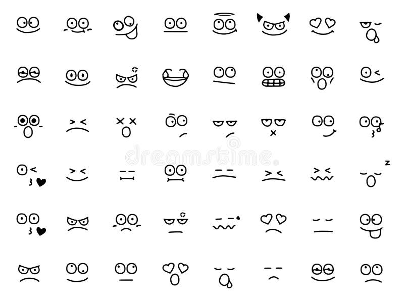 Set of Faces Showing Different Emotions in Doodle Style Stock ...