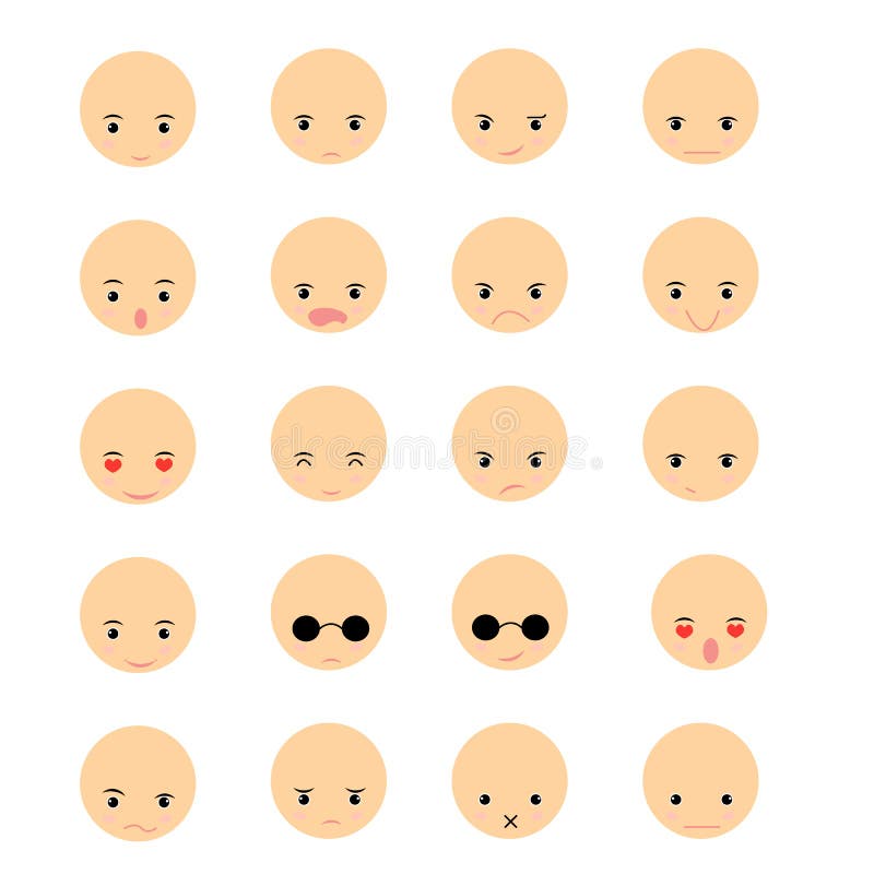 Set of Faces with Various Emotion Stock Illustration - Illustration of ...