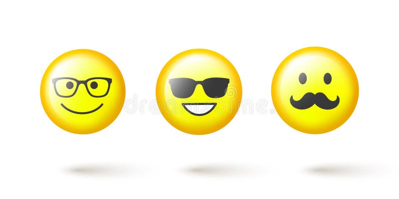 Set of Facial Emoticons 3d Vector Set. Emoji Isolated on White ...