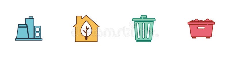 Set Factory, Eco Friendly House, Trash Can and Icon. Vector Stock ...