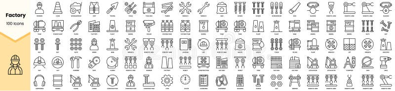 Set of Factory Icons. Simple Line Art Style Icons Pack Stock Vector ...