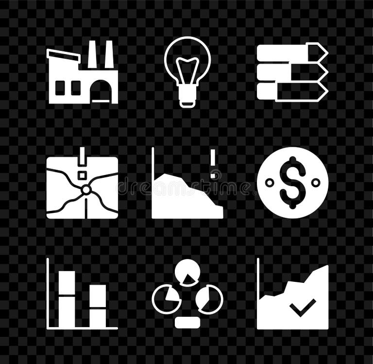 Set Factory, Light Bulb, Pie Chart Infographic, Graph, Chart, Diagram, Financial Growth Increase ...