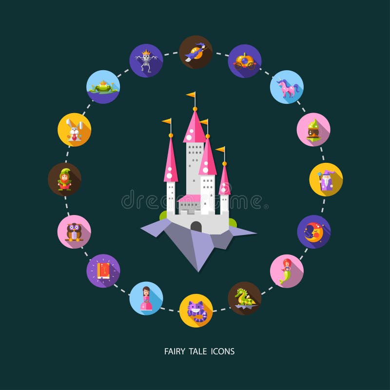 Set of Fairy Tales Flat Design Magic Icons and Stock Vector ...