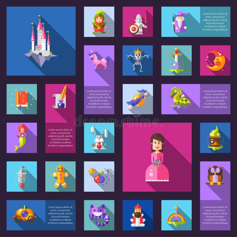 Set of Fairy Tales Flat Design Magic Icons and Stock Vector - Illustration of love, cartoon ...