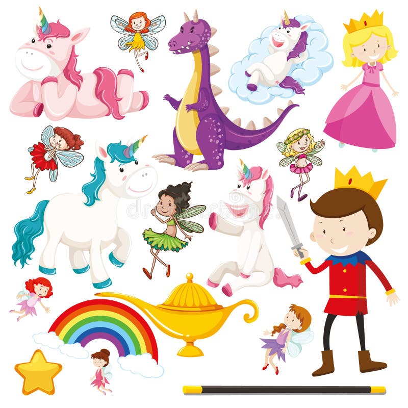 Set Of Fairytale Characters On White Background Stock Vector