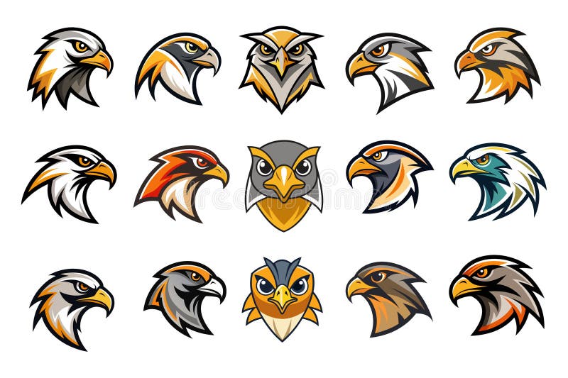 A Set of Falcon Head Vector Icon Stock Illustration - Illustration of ...