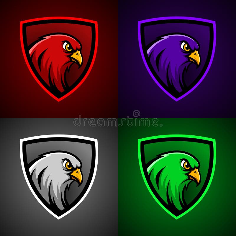 Set of Falcon Head Mascot E-sport Logo with a Shield - Animals Mascot ...