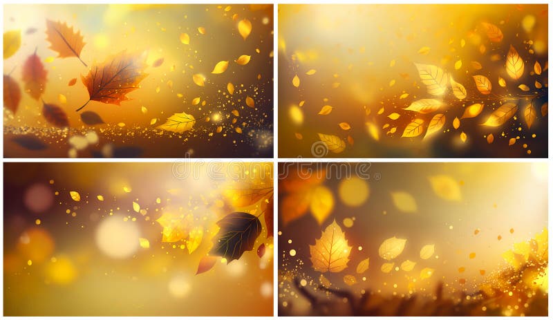 A Set of Fall Blurred Backgrounds with Falling Leaves Against a Bright ...