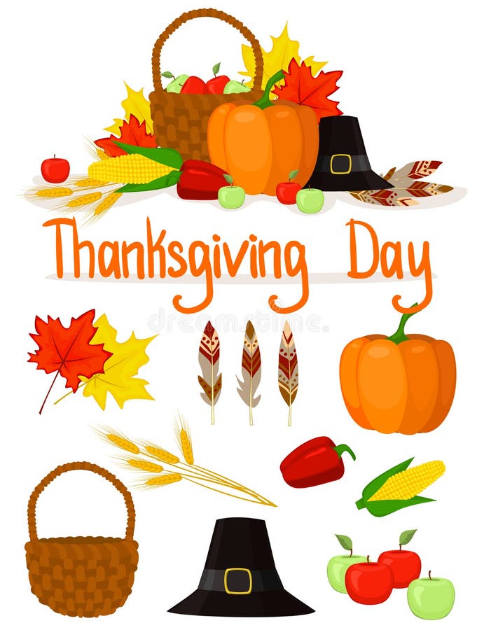 Set Fall Objects Thanksgiving Stock Illustration - Illustration of ...